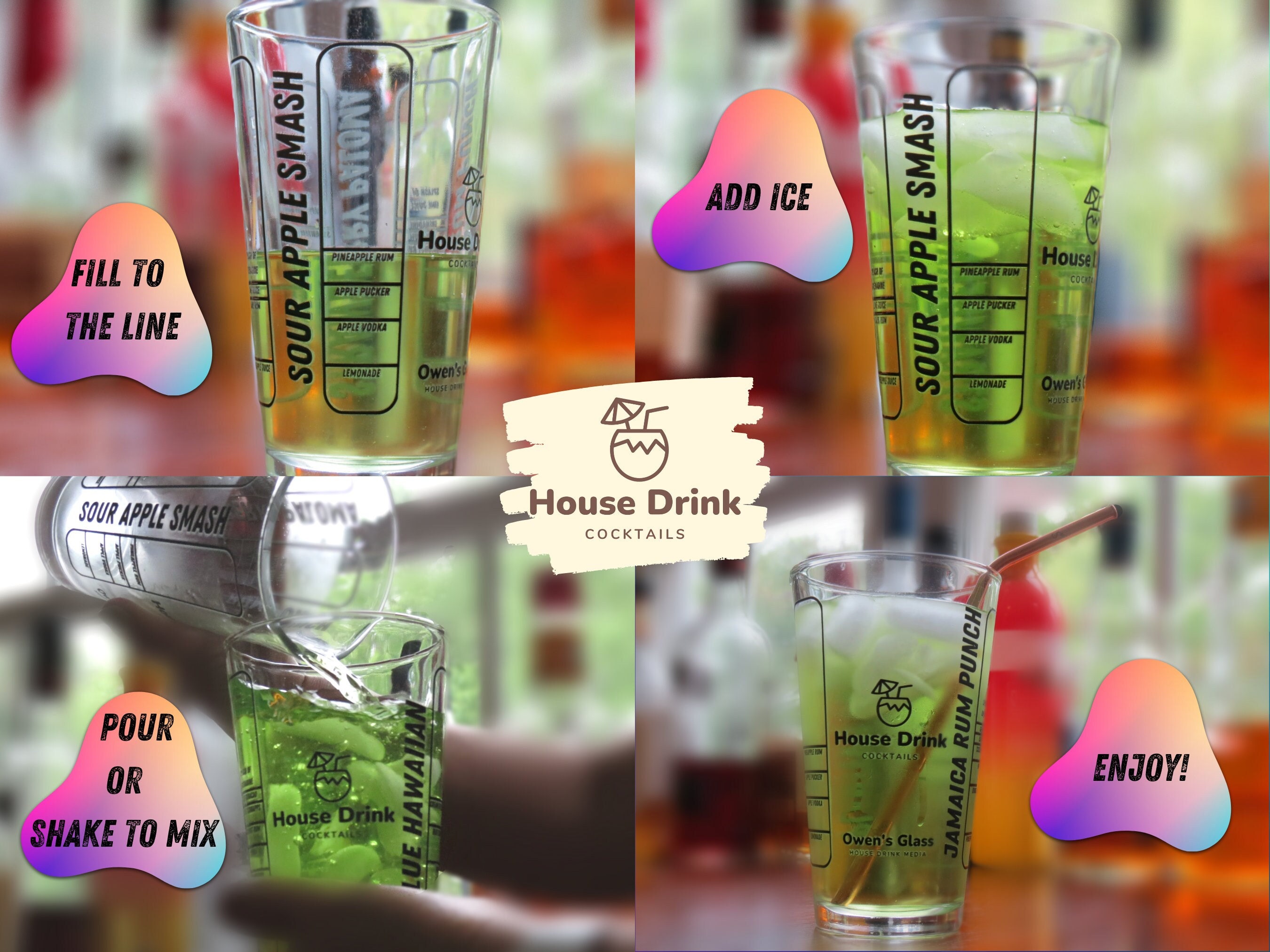 Custom Drink Recipe Glass Four Recipes - Personalize, Pour, Mix, and ...