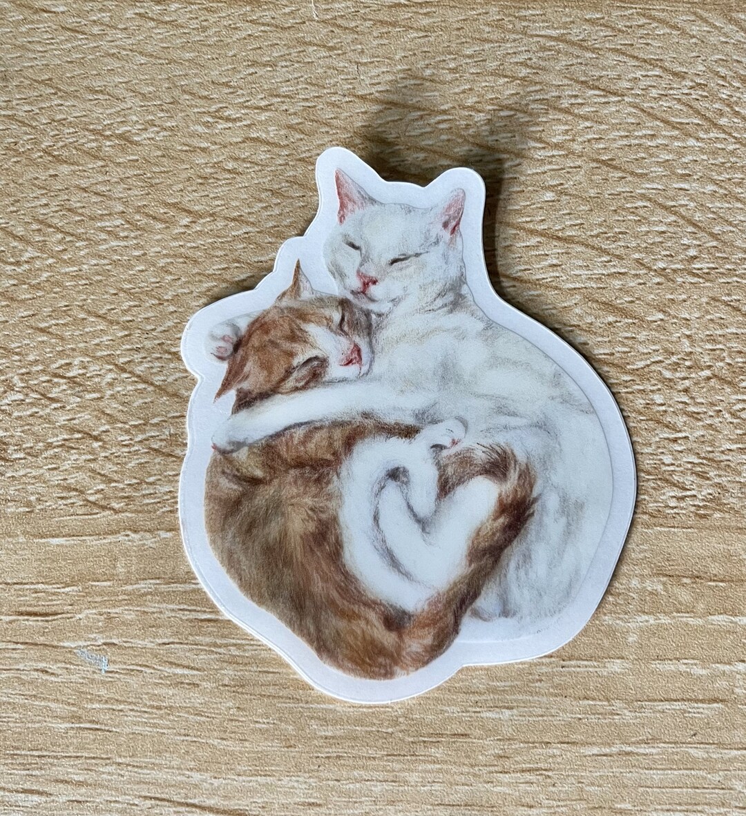 Cute Cat Sticker/heart Shaped Cats Sticker/pair of Cats Snuggling ...