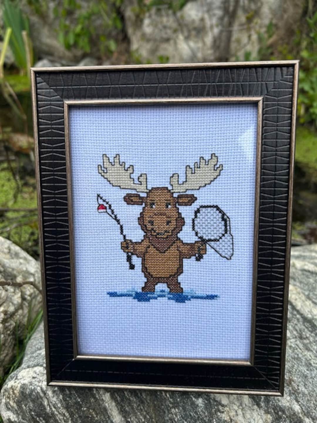 Little Fishing Moose Cross Stitch Pattern - Etsy
