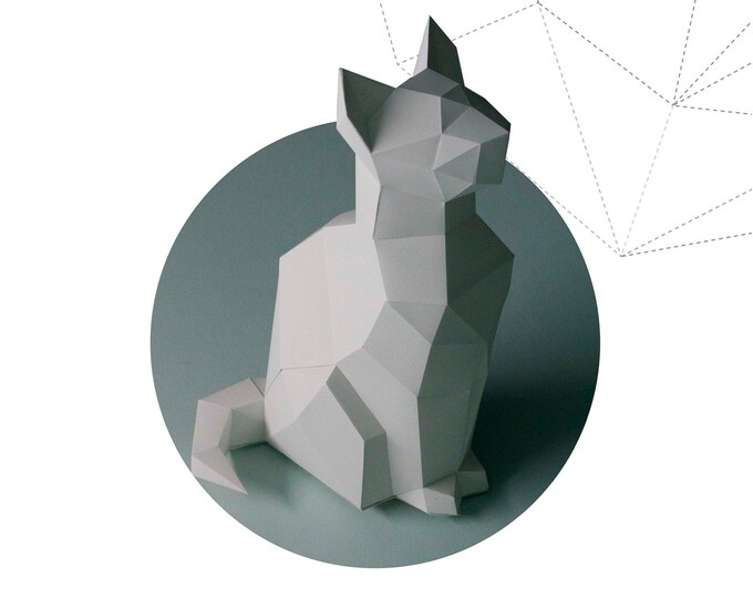 Papercraft 3D SITTING CAT Figure Pepakura Pdf Template Low Polygonal ...