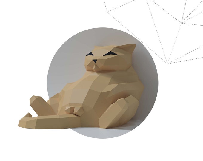Papercraft 3D FAT CAT With Balls Sculpture Pepakura Gift Cat Lover Low ...