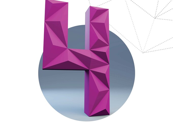 Papercraft 3D FOUR 4 NUMBER Birthday Party Decor Pepakura Low Poly ...