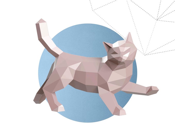 Papercraft 3D WALKING CAT Pepakura Gift Kitty Lover Cute Animal Low ...