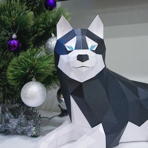 Papercraft 3D LYING HUSKY DOG Puppy Pepakura Pdf Template Low Polygonal ...