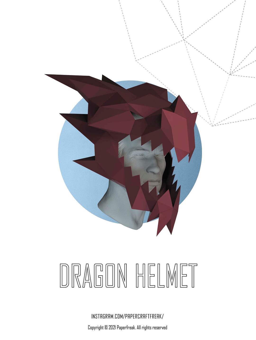 Papercraft 3D DRAGON HELMET MASK Fantasy Animal Halloween Pepakura Low ...