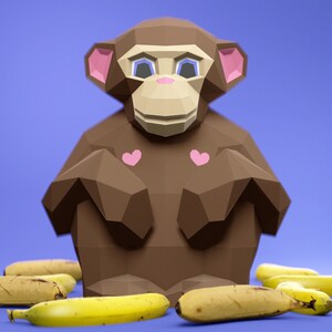 Papercraft 3D SITTING CHIMP MONKEY Low Poly Paper Sculpture Diy Animal ...