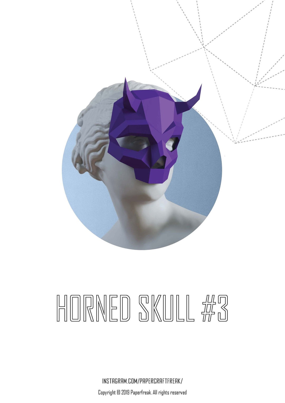 Papercraft 3D HORNED SKULL Half MASK 3 Halloween Demon Pepakura Kinky ...
