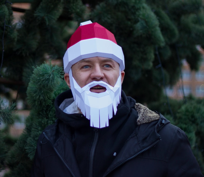Papercraft 3D SANTA CLAUS HAT Beard Christmas Festival Party - Etsy