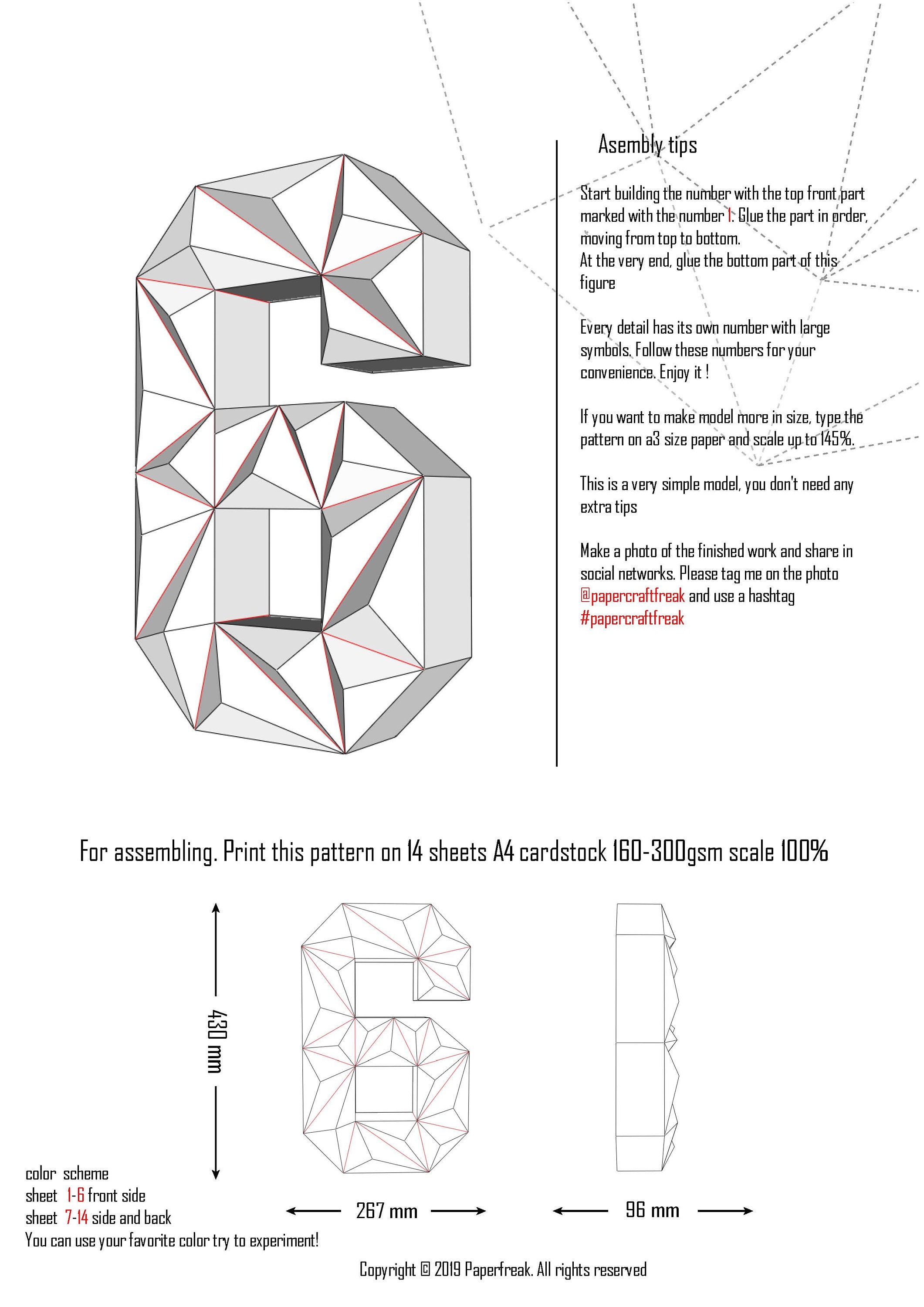 Papercraft 3D SIX 6 NUMBER Birthday Party Decor Pepakura Low - Etsy