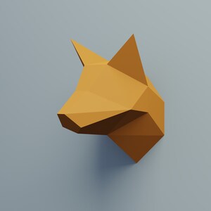 Papercraft 3d SMALL FOX HEAD Dog Paper Sculpture Diy Gift Low Poly Home ...