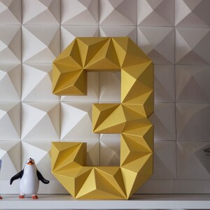 Papercraft 3D THREE 3 NUMBER Birthday Party Decor Pepakura Low Poly ...