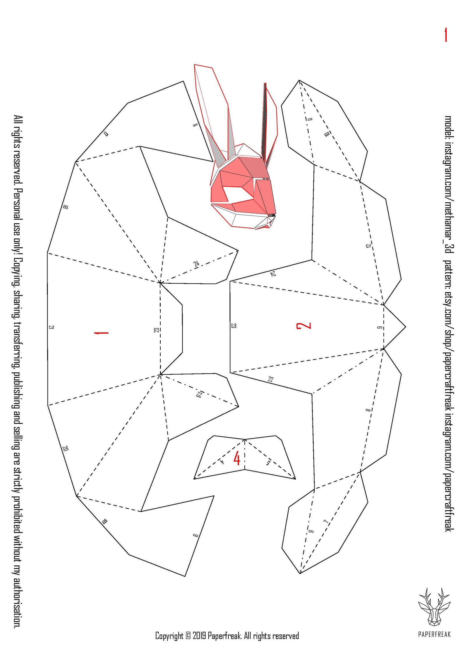 Papercraft 3D RABBIT BUNNY Half MASK Halloween Pepakura Kinky - Etsy