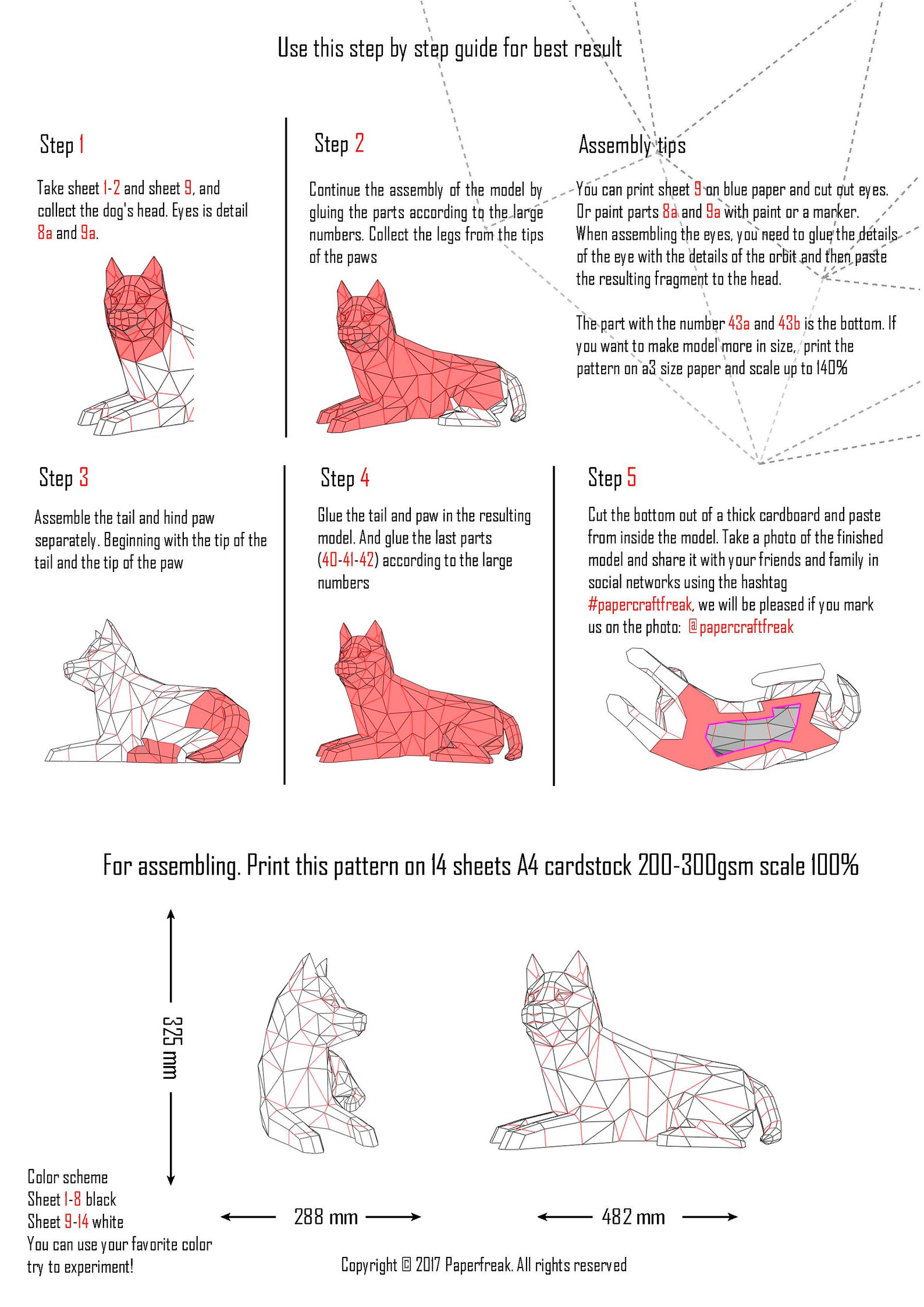 Papercraft 3D LYING HUSKY DOG Puppy Pepakura Pdf Template Low - Etsy