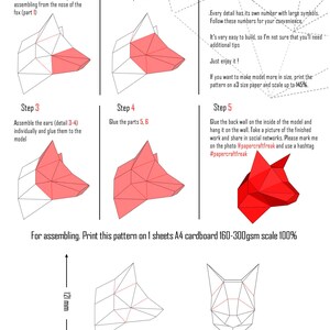 Papercraft 3d SMALL FOX HEAD Dog Paper Sculpture Diy Gift Low Poly Home ...
