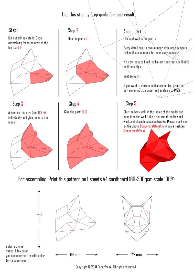 Papercraft 3d SMALL FOX HEAD Dog Paper Sculpture Diy Gift Low - Etsy