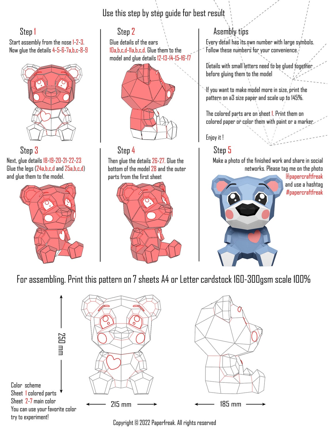 Papercraft 3D CARTOON TOY BEAR Low Poly Paper Sculpture Diy - Etsy