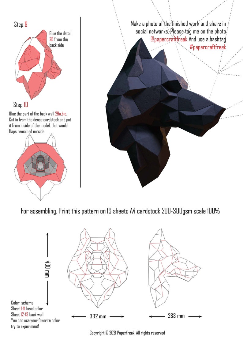 Papercraft 3D WOLF HEAD New Low Poly Paper Sculpture Diy Gift - Etsy