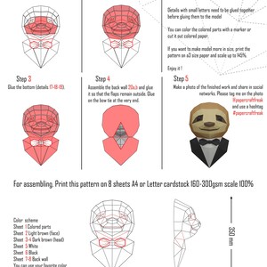 Papercraft 3D SLOTH in SUIT Pepakura Low Poly Paper Monkey Sculpture ...