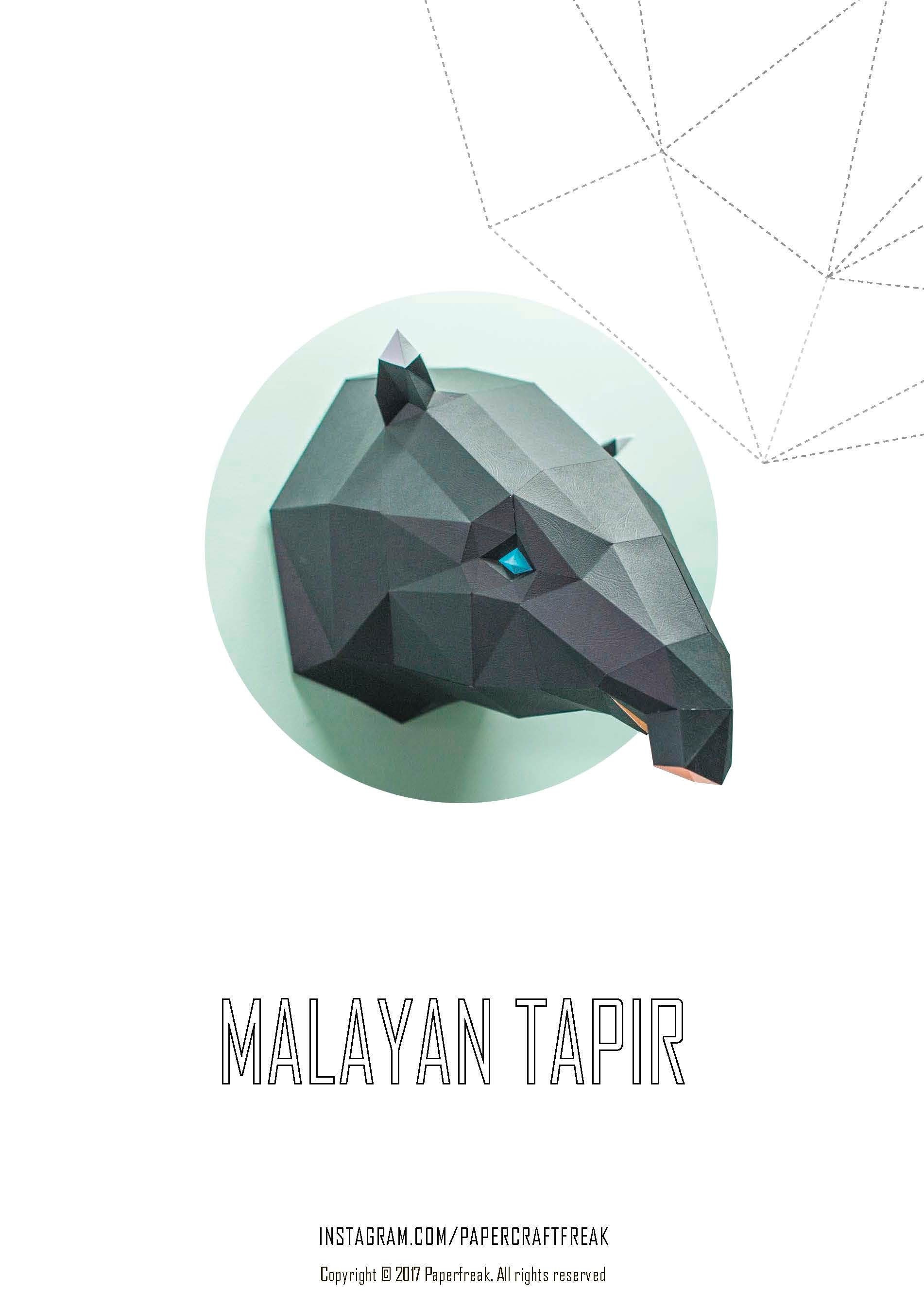 Papercraft 3D MALAYAN TAPIR Head Pepakura Pdf Template - Etsy