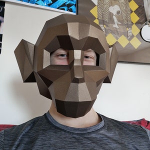 Papercraft 3D MONKEY MASK FULL Halloween Pepakura Art Kinky Party Low ...