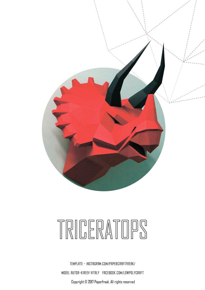 Papercraft Dinosaur TRICERATOPS HEAD 3D Low Poly Paper | Etsy