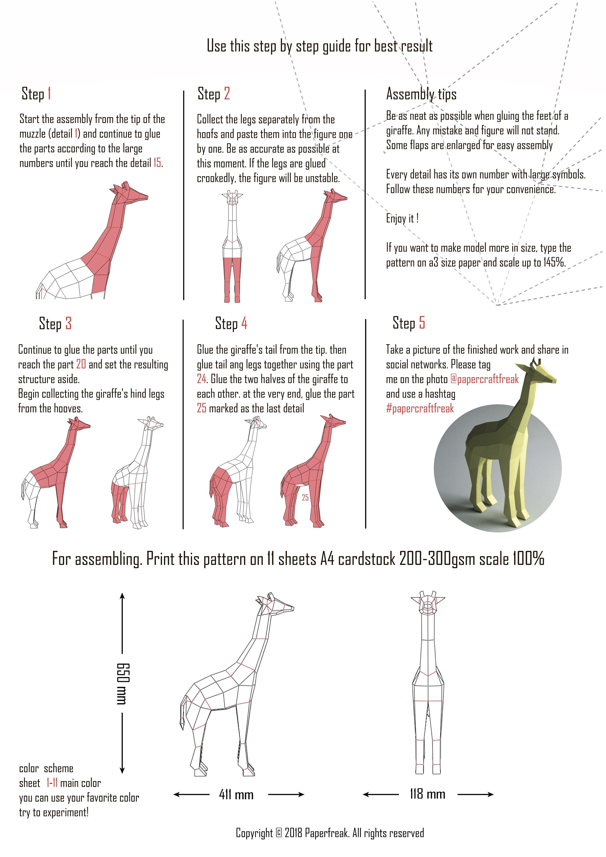 Papercraft 3D GIRAFFE SMALL Low Poly Paper Sculpture DIY Gift - Etsy