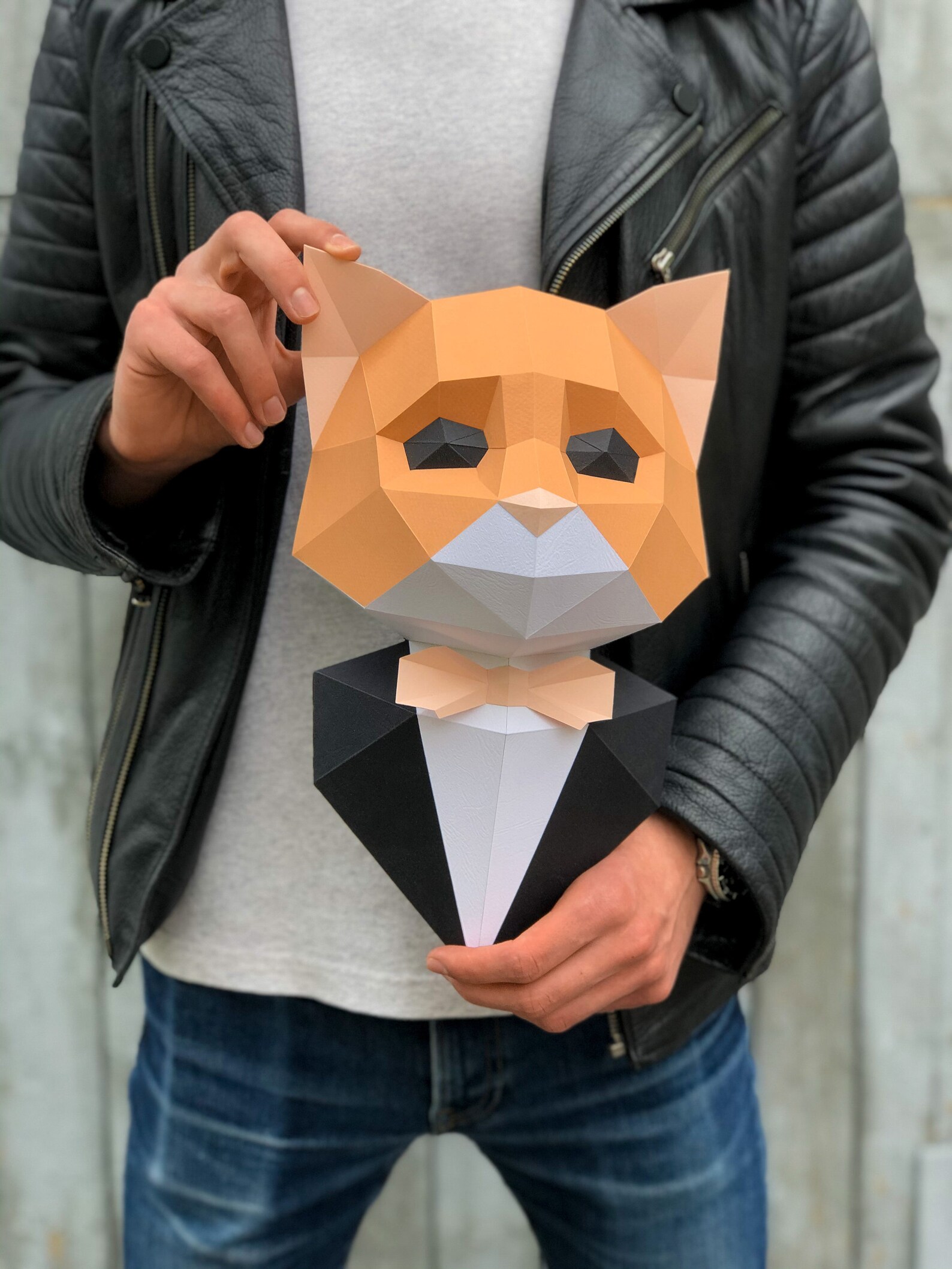 Papercraft 3D CAT in SUIT Pepakura Low Poly Paper Sculpture - Etsy