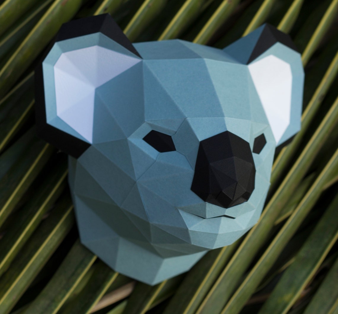 Papercraft 3D KOALA HEAD Pepakura Low Poly Paper Sculpture DIY - Etsy