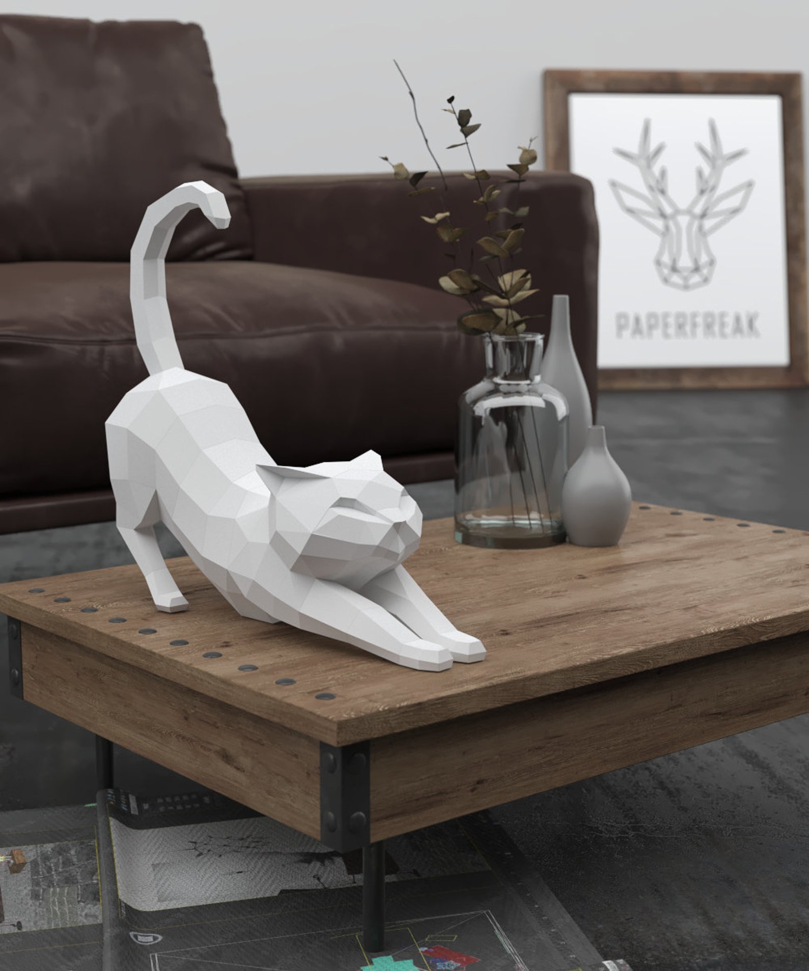 Papercraft 3D STRETCHING CAT Sculpture Pepakura Gift for Cat - Etsy