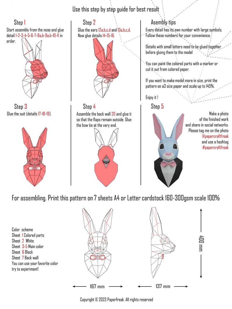 Papercraft 3D RABBIT BUNNY in SUIT Pepakura Low Poly Paper - Etsy