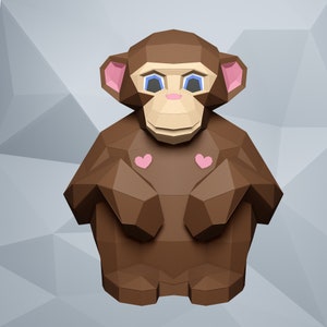 Papercraft 3D SITTING CHIMP MONKEY Low Poly Paper Sculpture Diy Animal ...