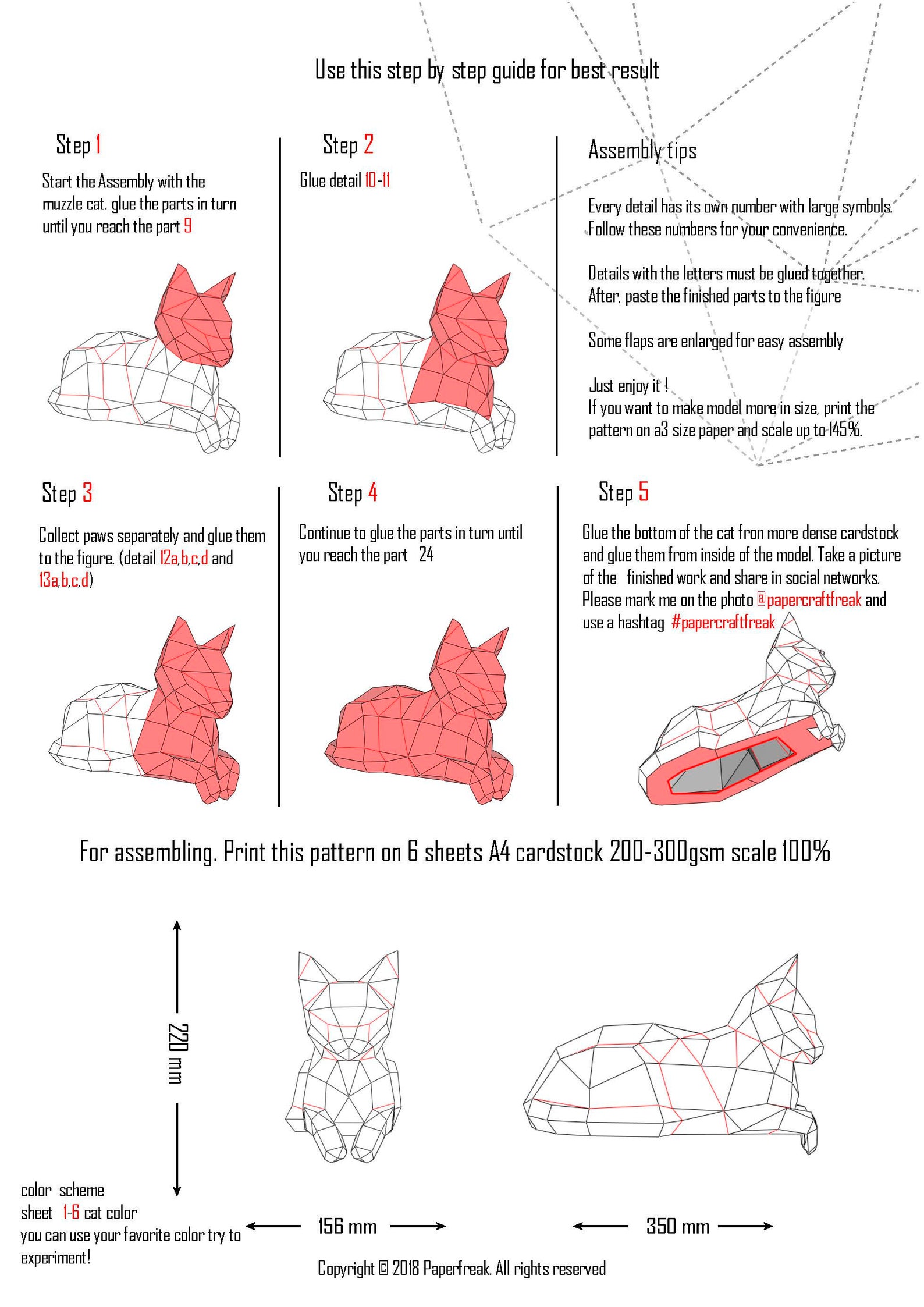 Papercraft 3D CAT With HANGING PAWS Pepakura Pdf Template Low - Etsy