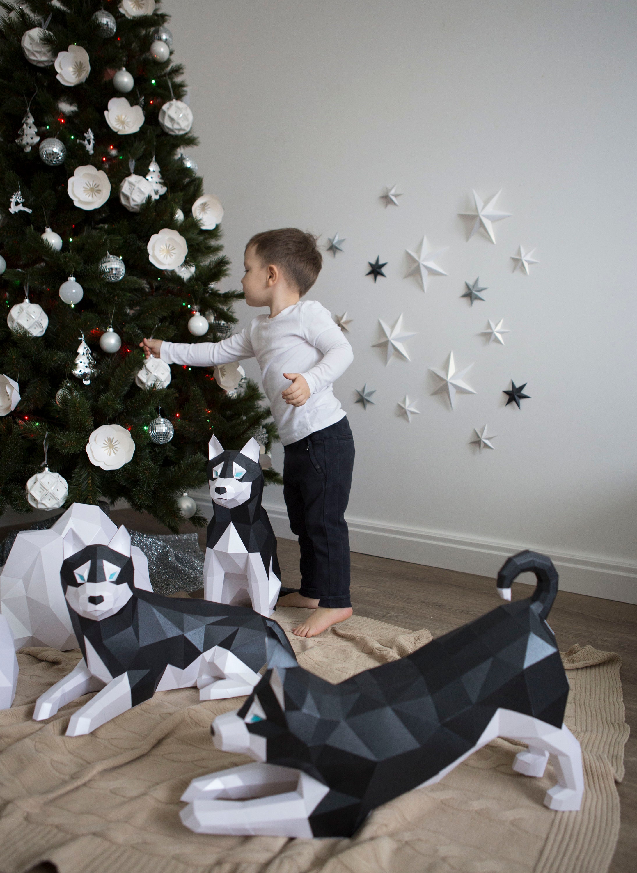 Papercraft 3D LYING HUSKY DOG Puppy Pepakura Pdf Template Low - Etsy