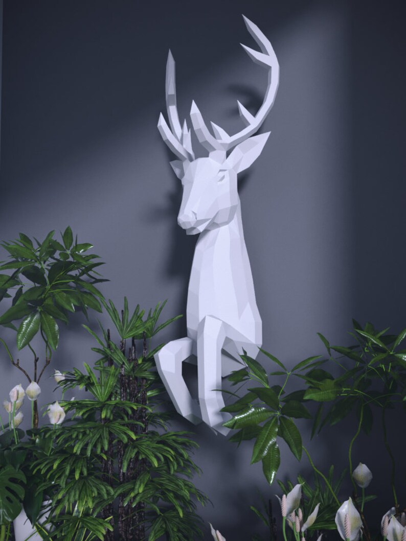Papercraft 3D DEER Out Of Wall pepakura PDF template Low Poly - Etsy México
