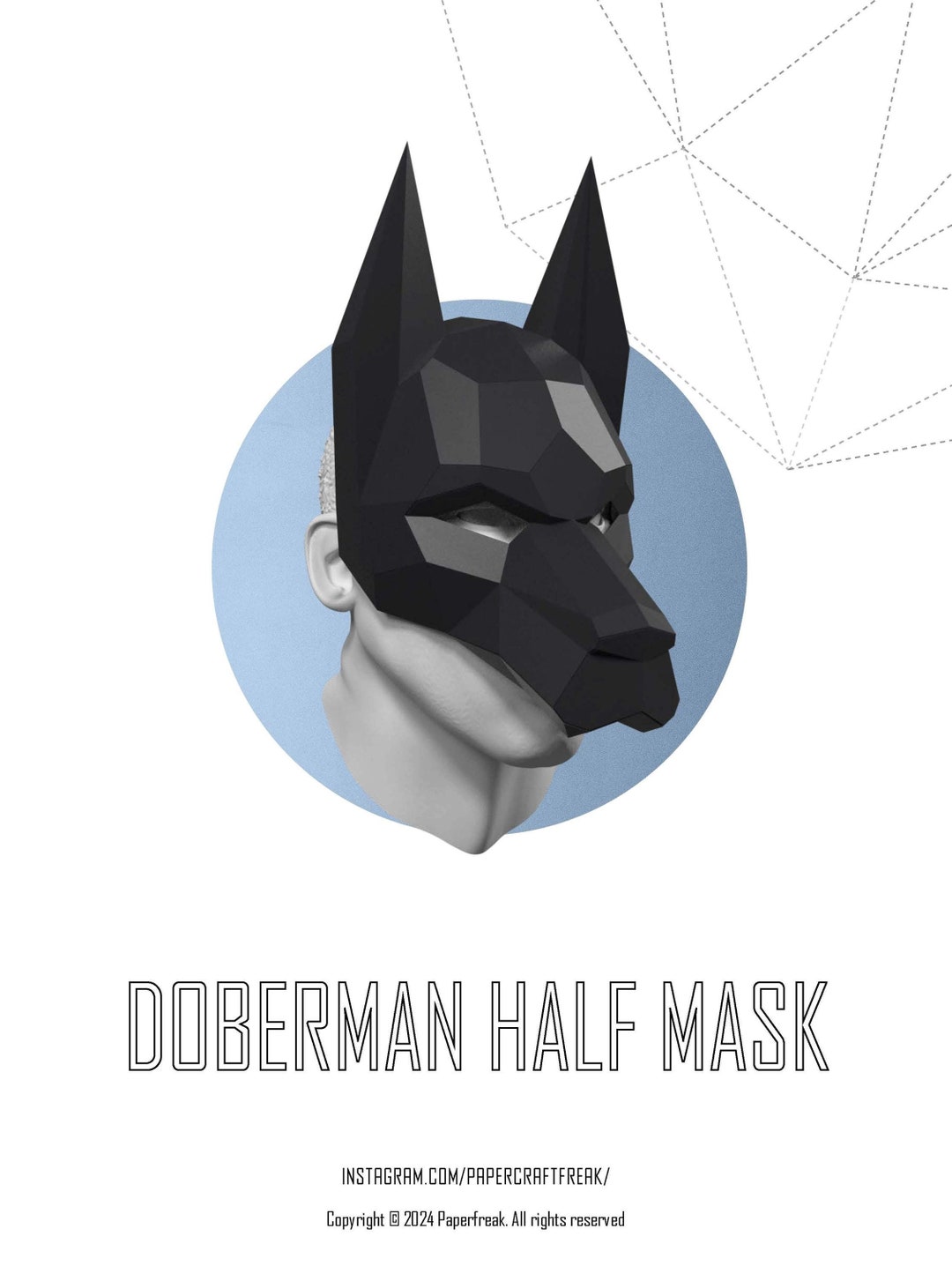 Papercraft 3D DOBERMAN DOG Half MASK Pepakura Halloween Party Low Poly ...