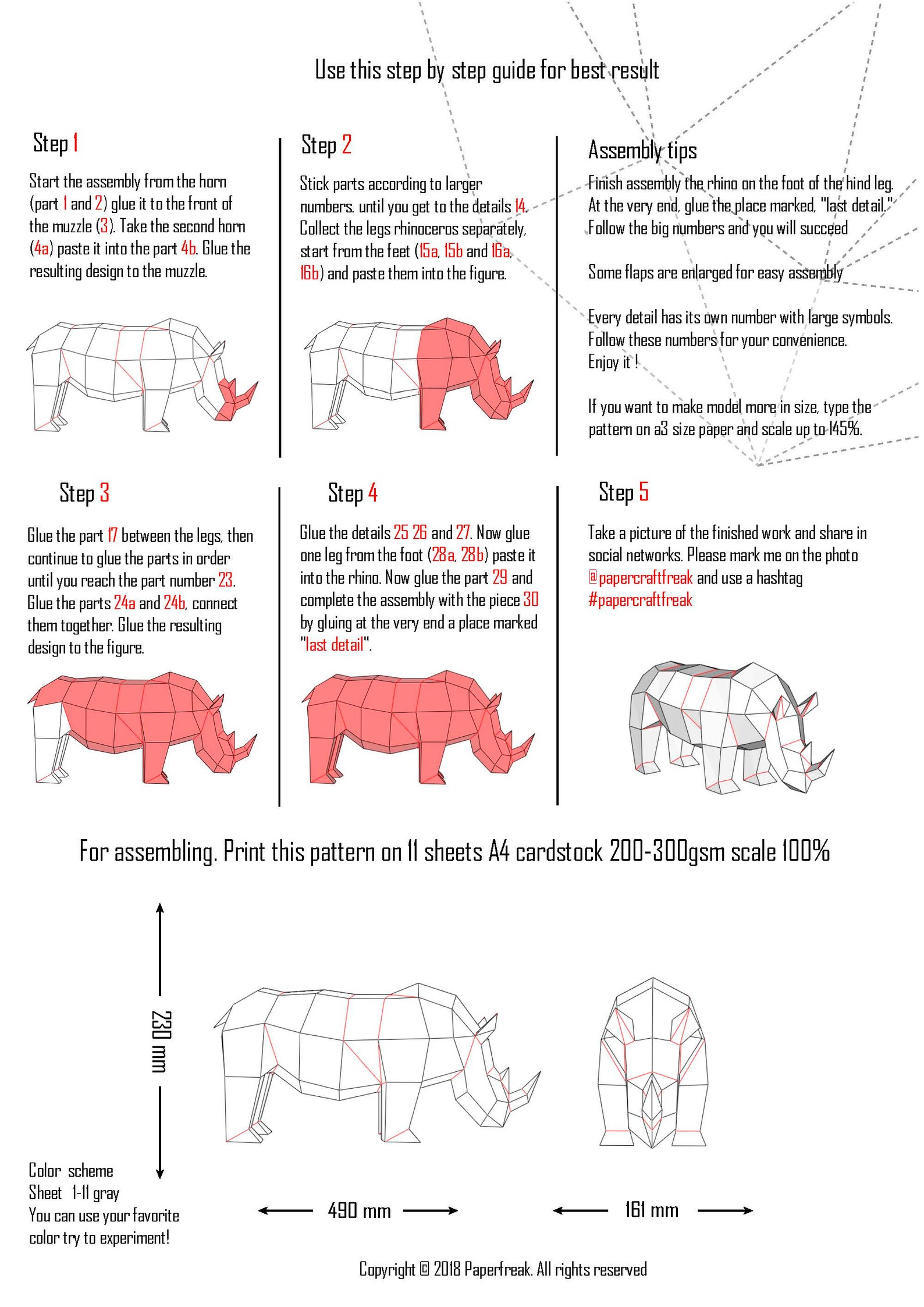 Papercraft 3D RHINOCEROS Low Poly Paper Sculpture DIY Gift - Etsy