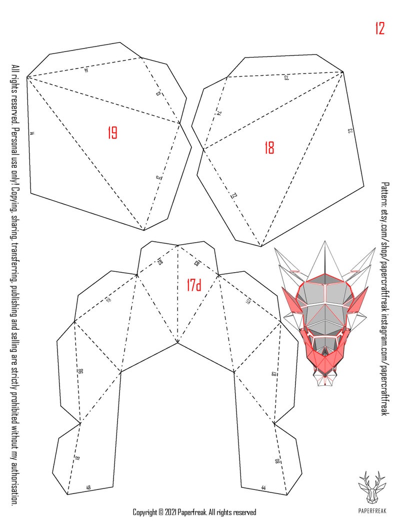 Papercraft 3D DRAGON HELMET MASK Fantasy Animal Halloween - Etsy