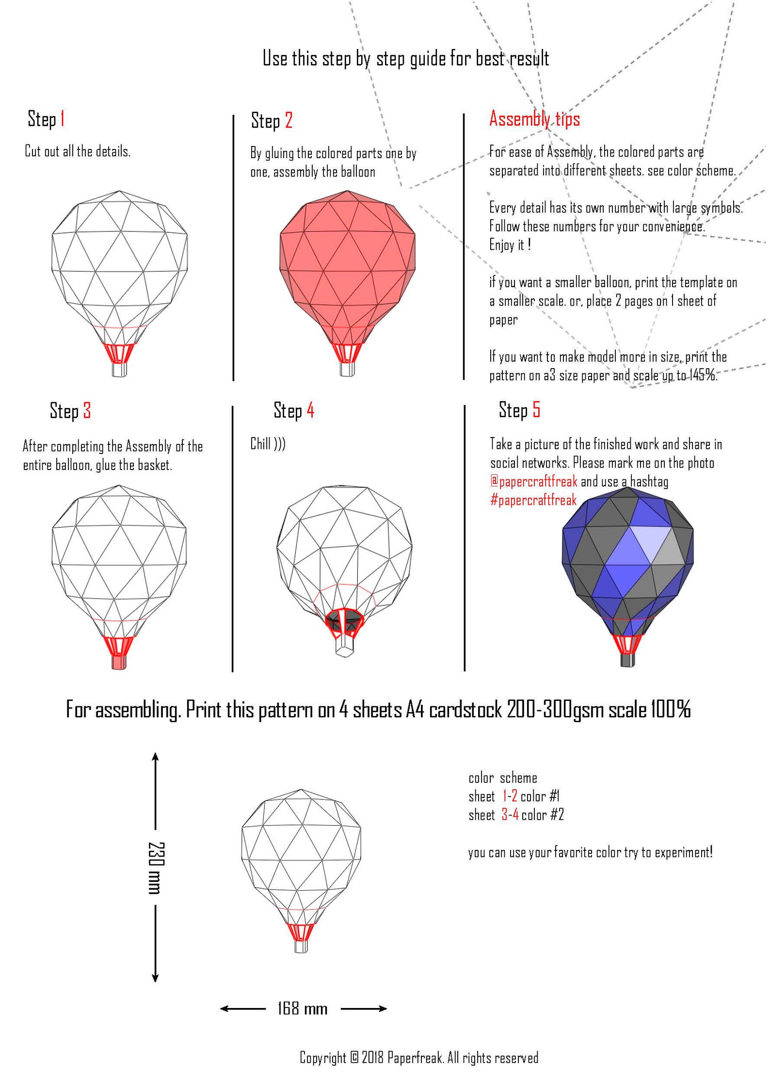 Papercraft 3D HOT AIR BALLOON All in One Pepakura Low Poly - Etsy