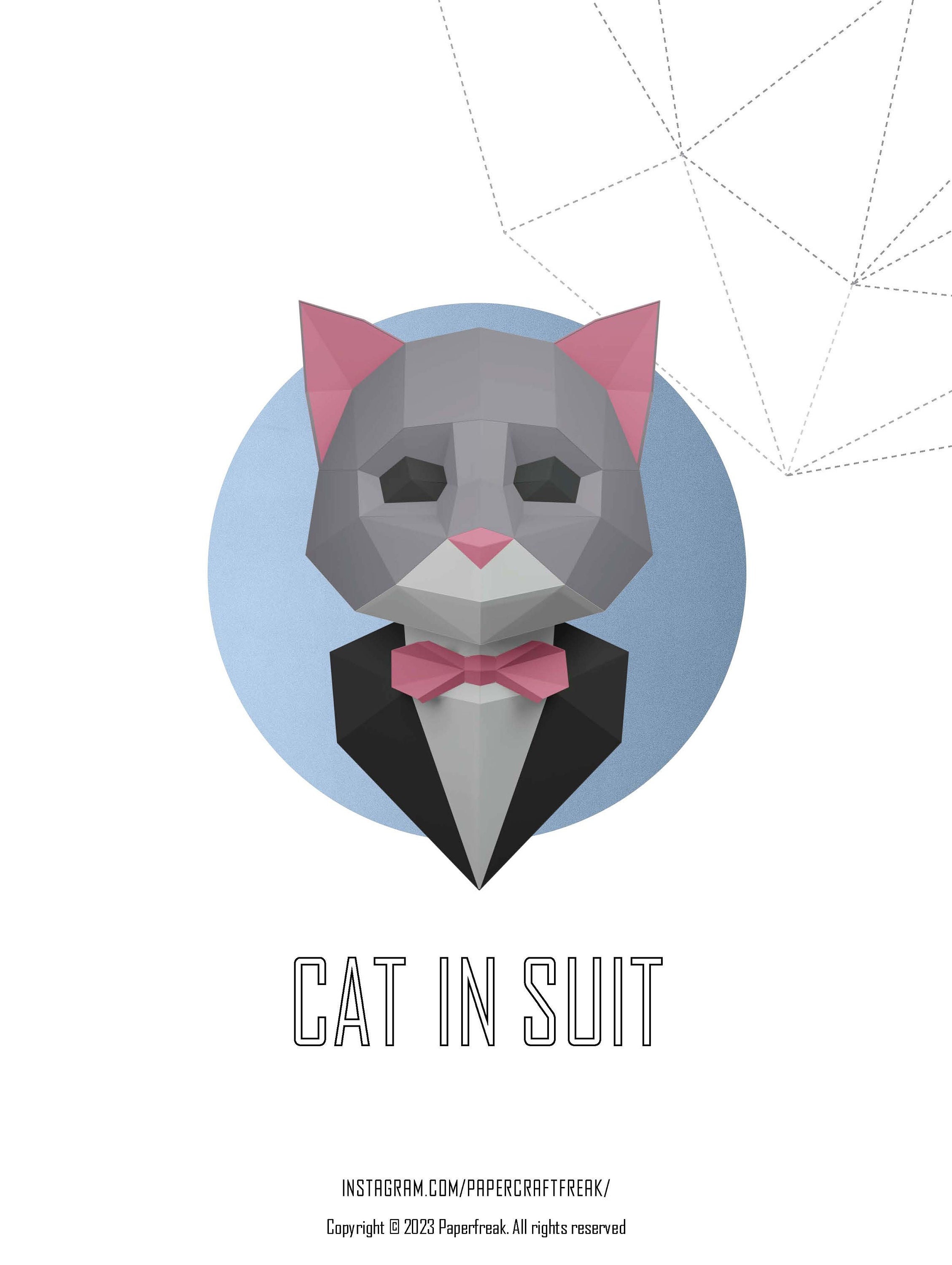 Papercraft 3D CAT in SUIT Pepakura Low Poly Paper Sculpture - Etsy