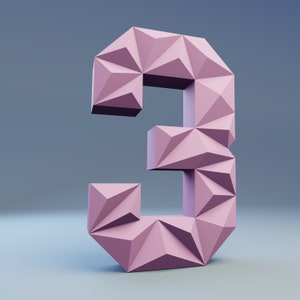 Papercraft 3D THREE 3 NUMBER Birthday Party Decor Pepakura Low Poly ...