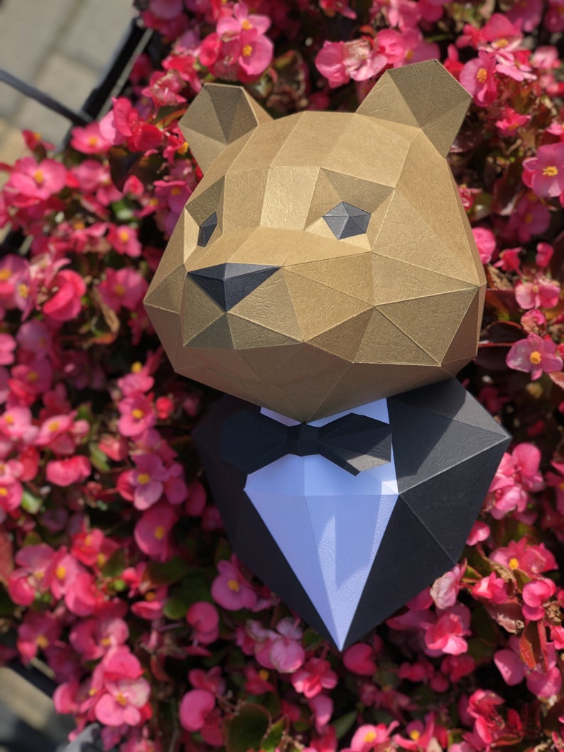 Papercraft 3D BEAR in SUIT Pepakura Low Poly Paper Sculpture - Etsy