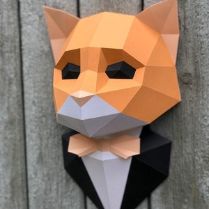 Papercraft 3D CAT in SUIT Pepakura Low Poly Paper Sculpture KITTY Decor ...