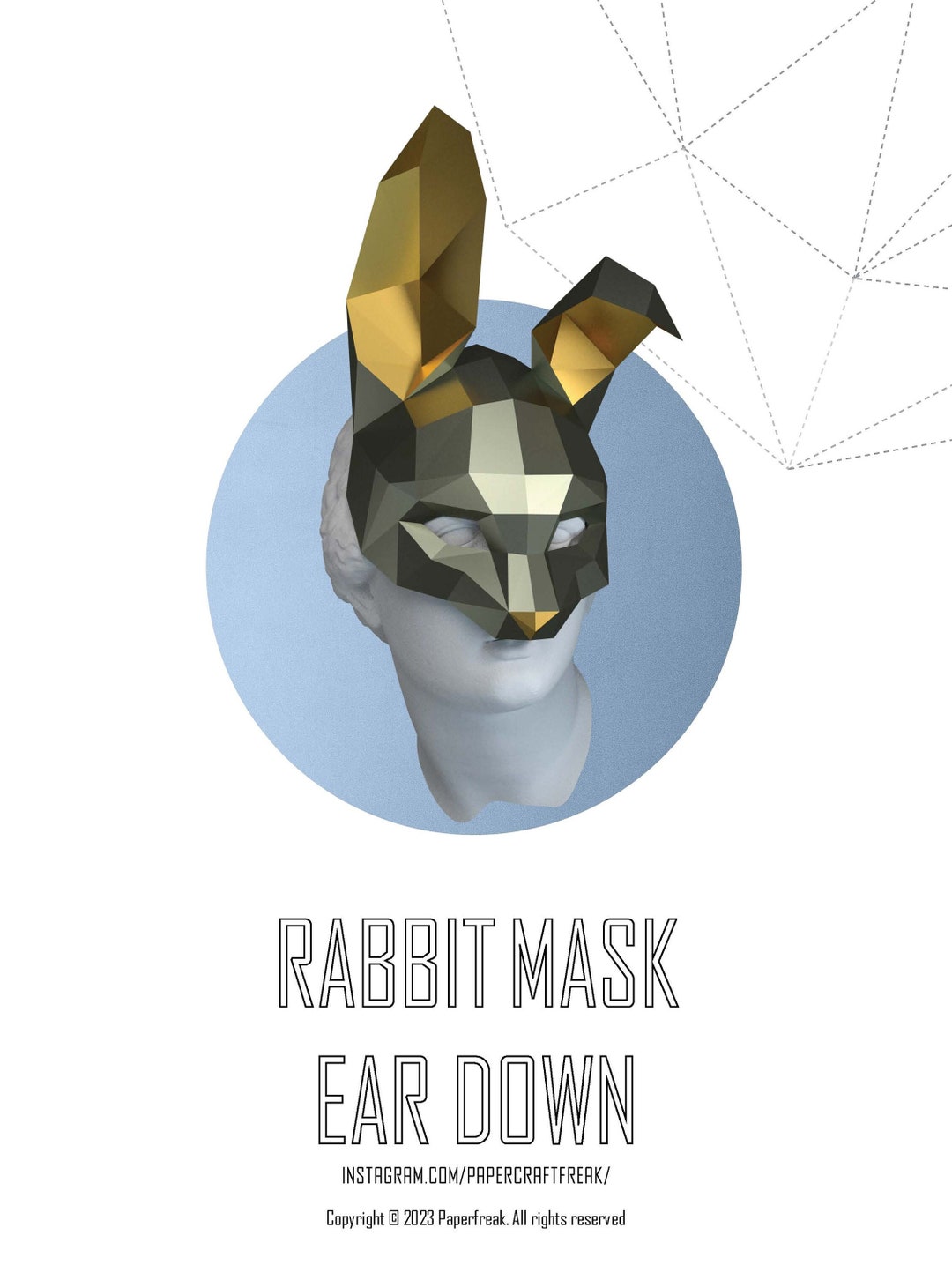 Papercraft 3D RABBIT BUNNY MASK Ear Down Halloween Pepakura Animal ...