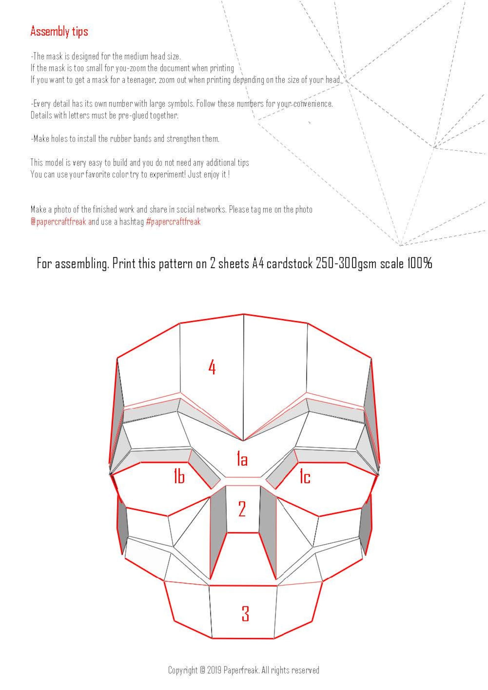 Papercraft 3D SKULL HALF MASK 4 Halloween Scare Demon Pepakura - Etsy