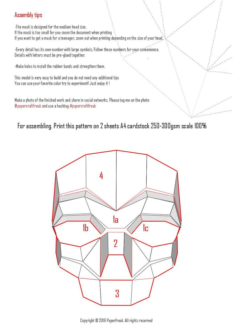 Papercraft 3D SKULL HALF MASK 4 Halloween Scare Demon Pepakura - Etsy