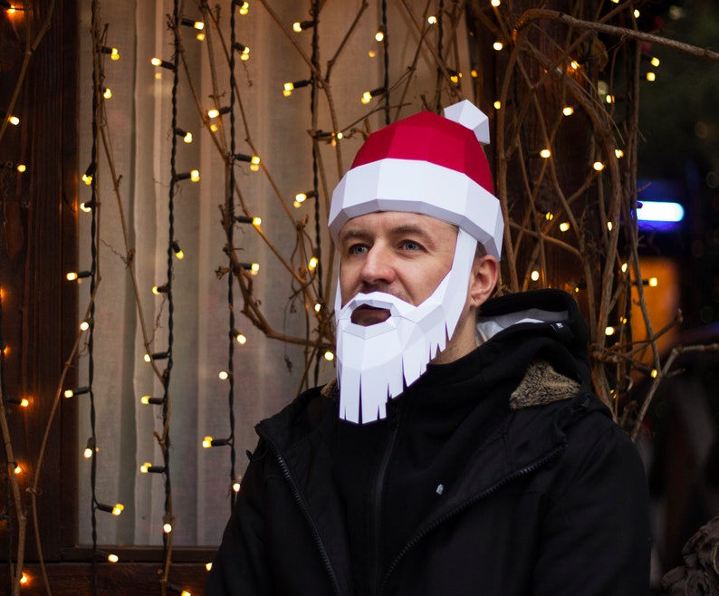 Papercraft 3D SANTA CLAUS HAT Beard Christmas Festival Party - Etsy