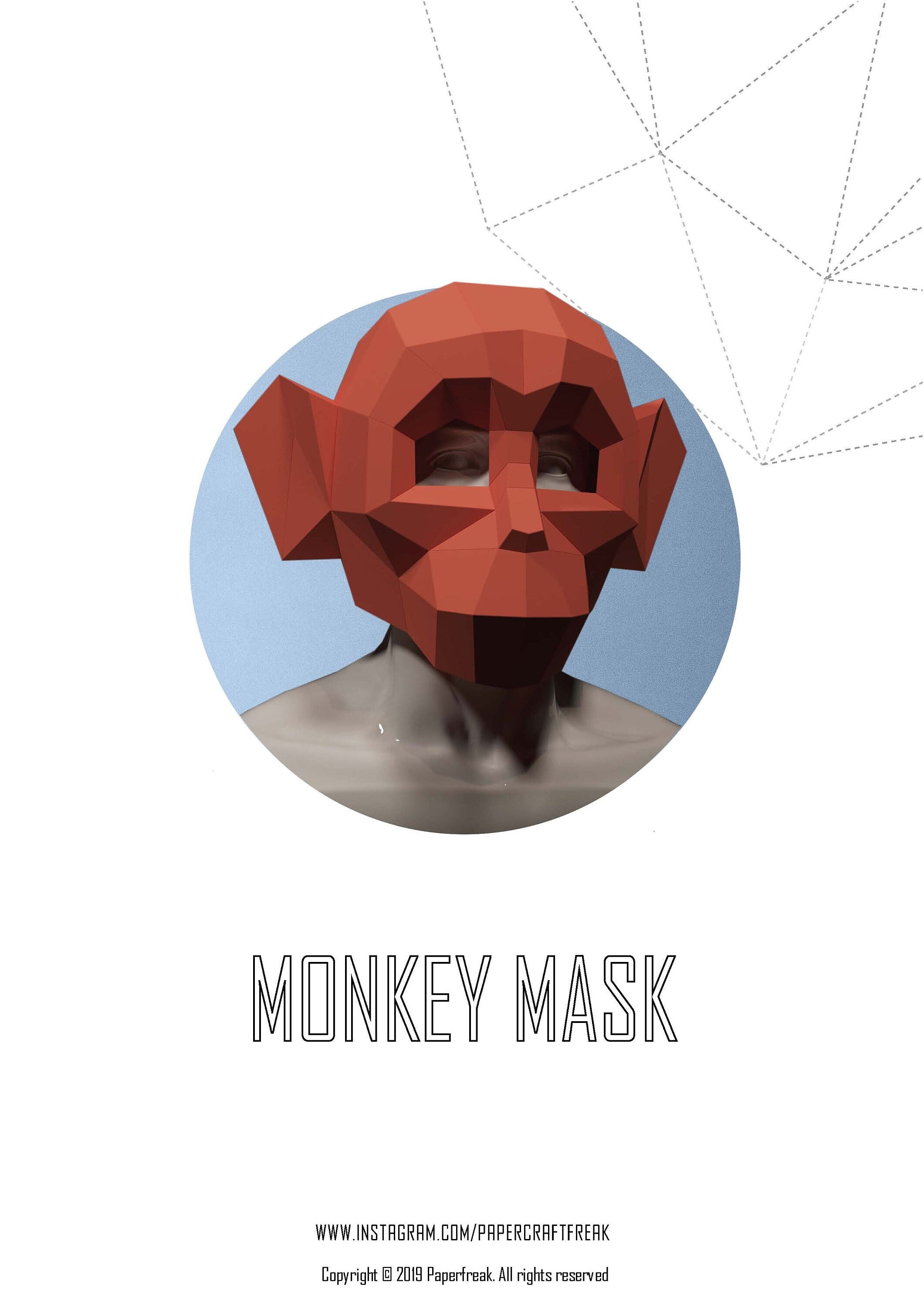 Papercraft 3D MONKEY MASK FULL Halloween Pepakura Art Kinky - Etsy