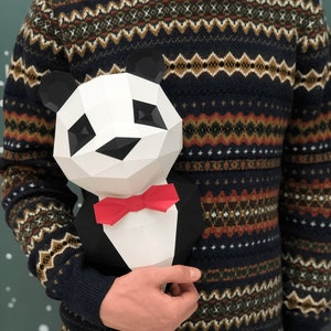 Papercraft 3D PANDA BEAR in SUIT Pepakura Low Poly Paper Sculpture Diy ...
