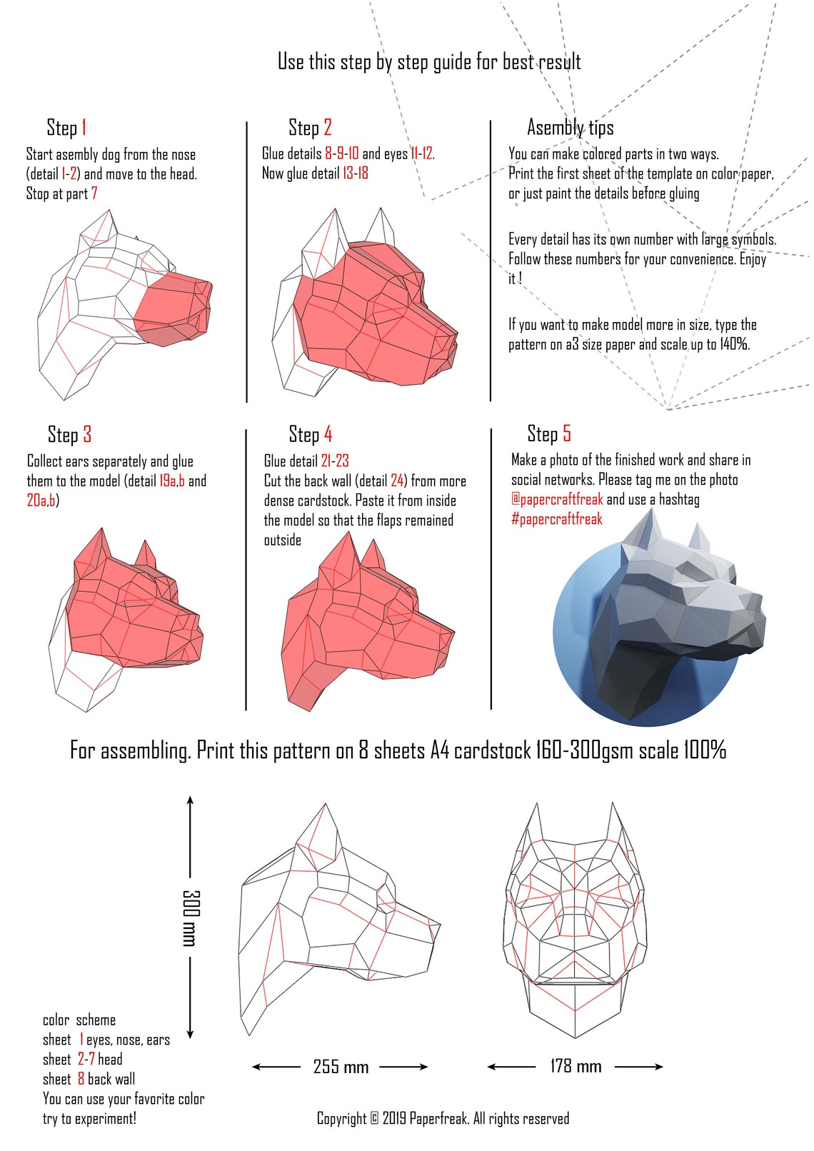 Papercraft 3d PITBULL DOG HEAD Low Poly Paper Sculpture Diy - Etsy