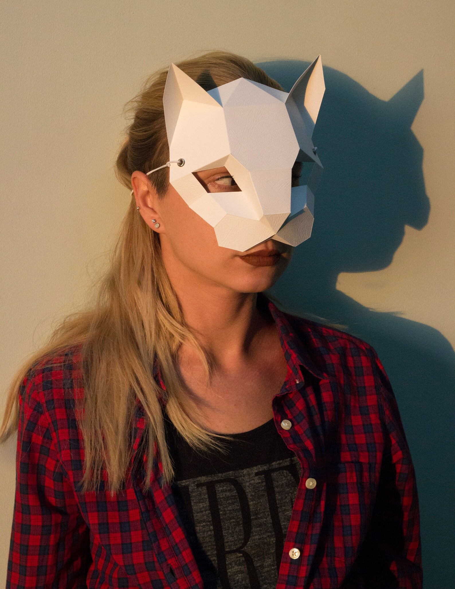 Papercraft 3D CAT HALF MASK Halloween Pepakura Art Kitty Kinky Party ...